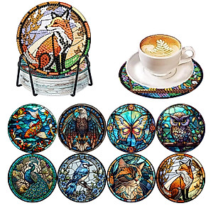 mrpwnle 8 Pieces Diamond Painting Coasters Kit with Holder, DIY Diamond Art Coasters Crafts Projects, Diamond Dot Kits for Adults and Beginners Supplies for Christmas Gift (Animal Style)