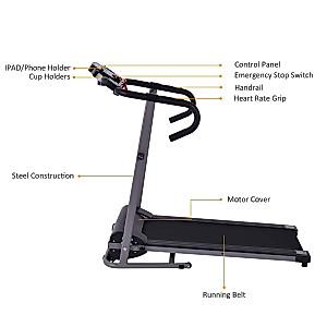 Goplus 1100W Electric Folding Treadmill, with LCD Display and Heart Rate Sensor, Compact Running Machine for Home