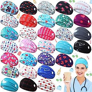 Tigeen 30 Pcs Nurse Headbands for Women Nursing Headbands with Buttons Stretch Non Slip Elastic Hair Bands Ear Protection Medical Headbands for Doctors Nurse Work Head Wraps Hairband for Sports