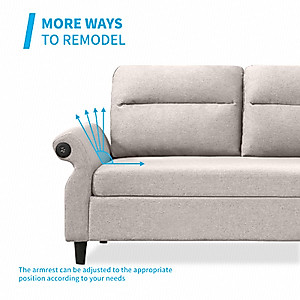 Mjkone 86" Convertible Sectional Sofa Couch, 3 Seat Sofas with 2 USB Ports and Adjustable Armrest, L Shaped Couch with Reversible Chaise, Couches for Living Room Apartment Office - Beige