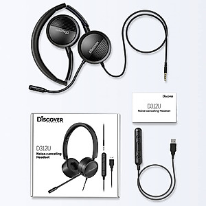 Discover D312U Dual Speaker Headset with USB and 3.5mm Connection- Compatible with Computer Apps Like Microsoft Teams, Zoom, RingCentral, Cisco, Avaya and Cell Phones with a 3.5mm Port