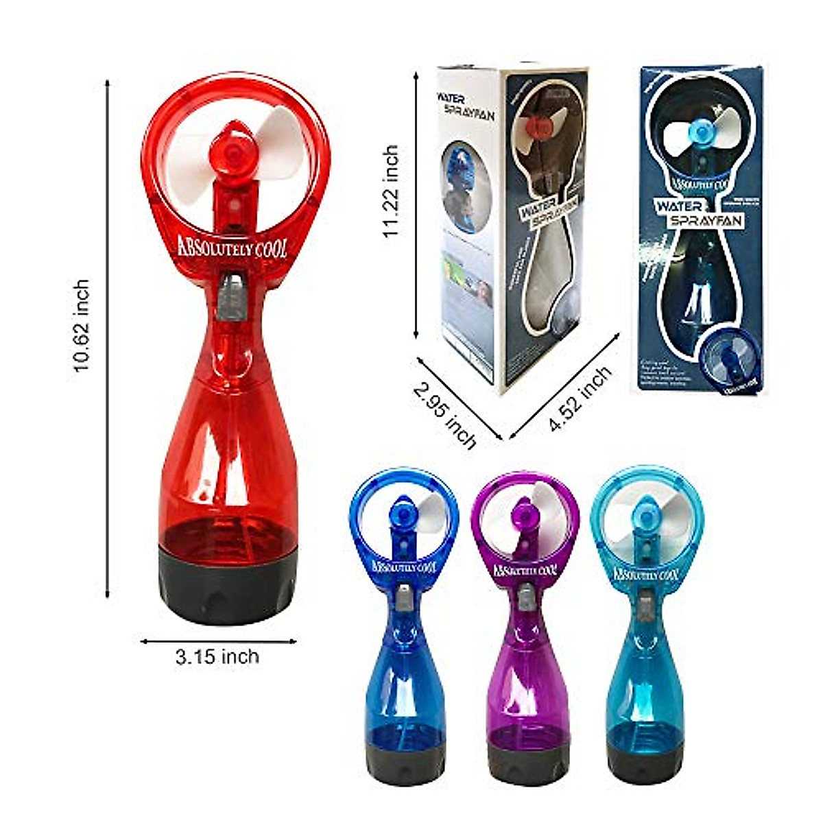 P&F Pack of 4 Water Mist Spray Bottle Fan Portable Handheld Mister Battery Operated- Color Randomly