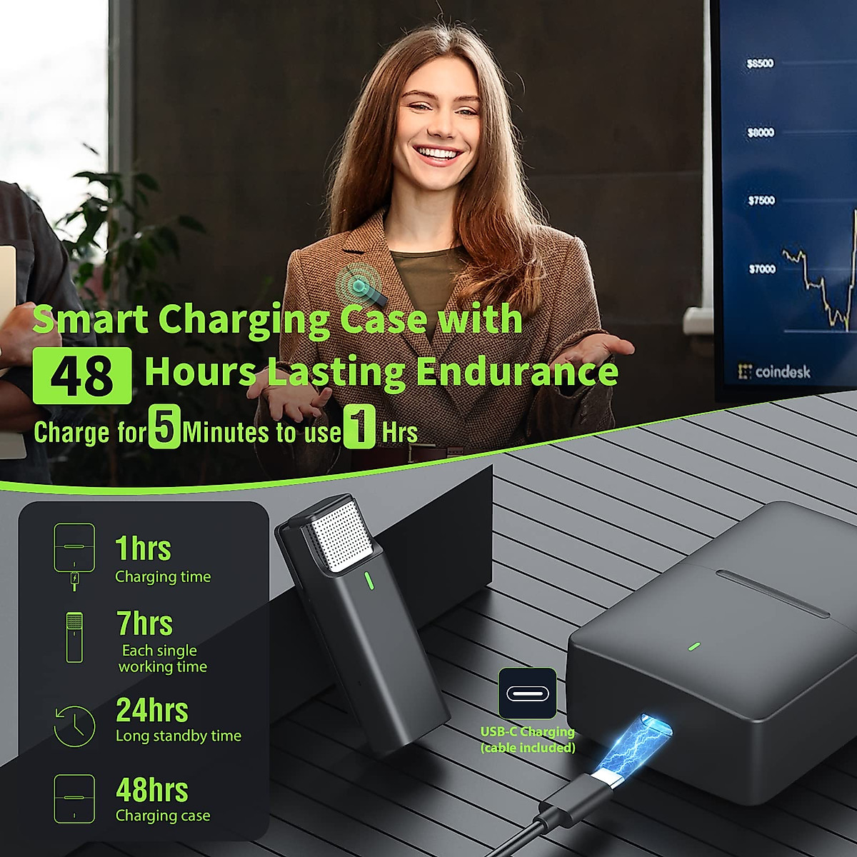 BILIYIP Wireless Lapel Microphone, 2.4GHz Plug-Play, Compatible with iPhone, iPad, 48H Charging Case, Noise Reduction, Auto Syncs