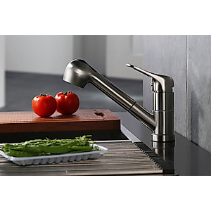 Derengge Stainless Steel Single Handle Pull Out Kitchen Faucet 1 Hole Kitchen Sink Faucet for Farmhouse, Camper, Laundry, Rv, Bar,EW-083L-BC