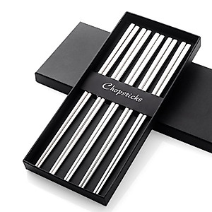 Buyer Star 5-Pair Silver Stainless Steel Chopsticks Metal Reusable Chopsticks Chinese Square Chopsticks