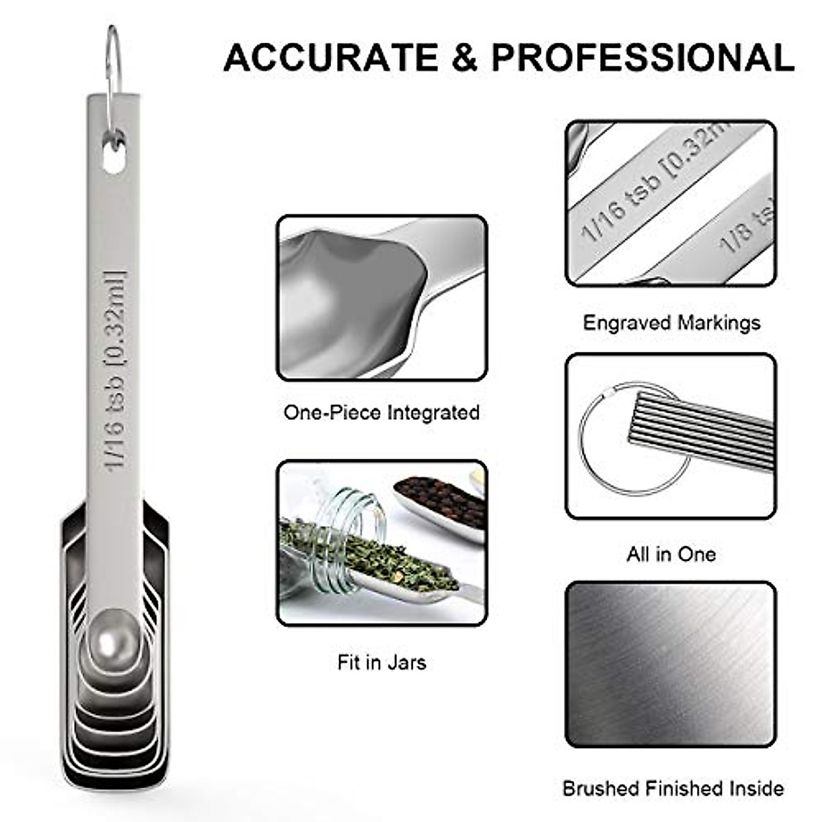 Wildone Measuring Cups & Spoons Set of 21 - Includes 7 Stainless Steel Nesting Measuring Cups, 8 Measuring Spoons, 1 Leveler & 5 Mini Measuring Spoons, Ideal for Dry and Liquid Ingredients