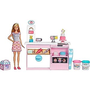 Barbie Cake Decorating Playset with Blonde Doll, Baking Island with Oven, Molding Dough & Toy Cake-Making Pieces [Amazon Exclusive]