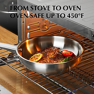 KOCH SYSTEME CS Stainless Steel Pan 10 Inch, Stainless Steel Frying Pan for Professional Cooking, PFAS-Free Stainless Steel Pan with Stay-Cool Handle, Induction Compatible Stainless Steel Skillet