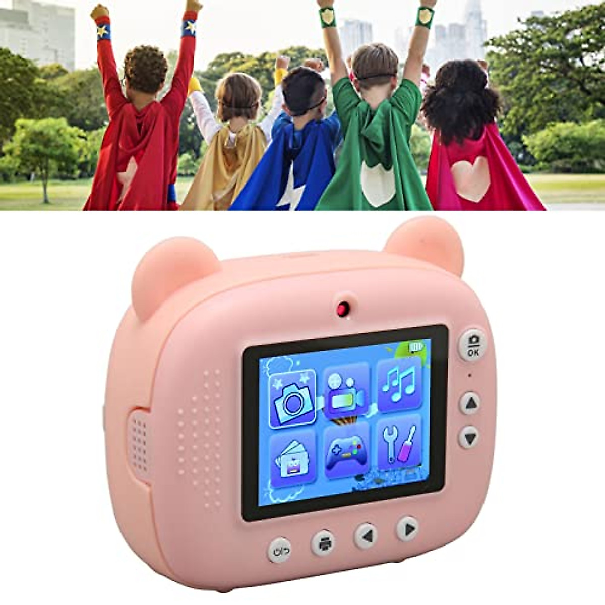 Kids Camera 1050 MAh Battery 3 Games HD Children Camera 2.4 Inch HD Screen for Gifts (Pink)