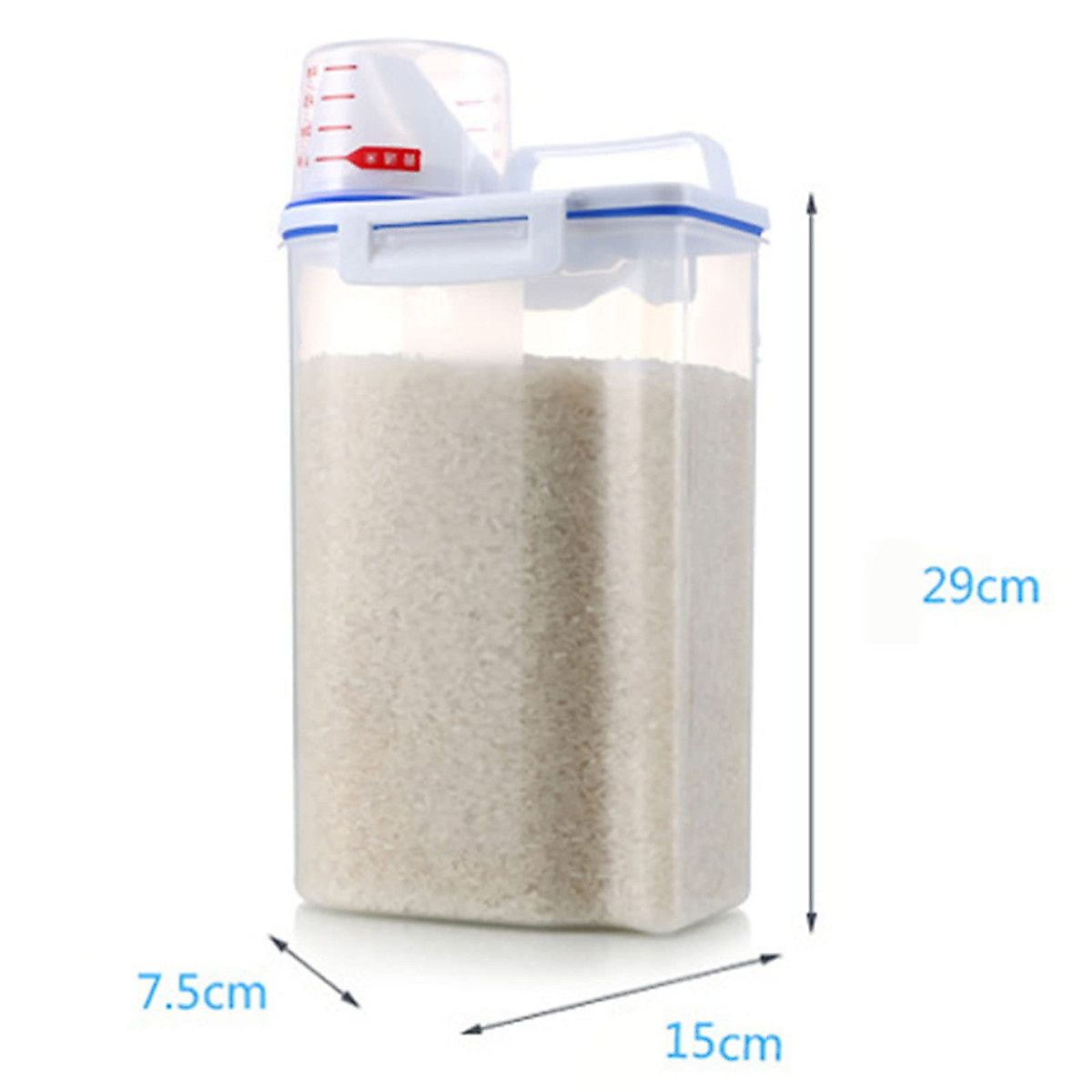 Rice Storage Container 2kg Dry Food Airtight Cereal Container with Measuring Cup Lid, BPA-Free Plastic Transparent Bulk Grain Dispenser Box for Oatmeal, Flour, Nuts