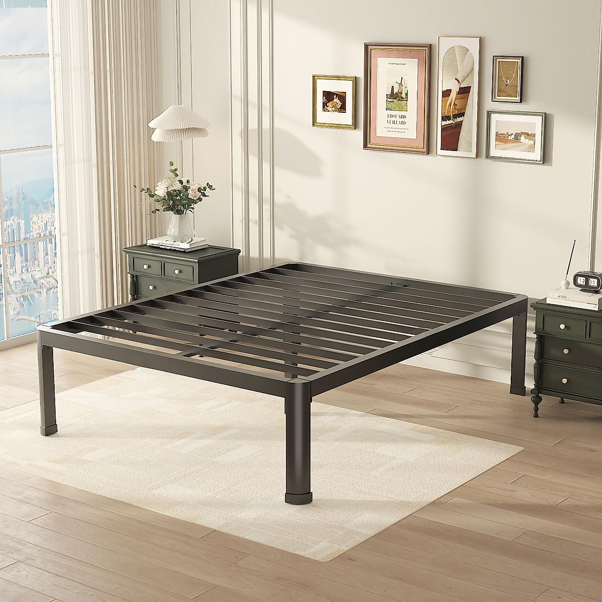 Yitong Angel Full Bed Frame with Round Corner Edge Legs, 18 Inch Heavy Duty Support 3500 lbs Metal Platform Bed Frame Full Size, No Box Spring Needed/Noise Free/Non-Slip/Steel Slat Support