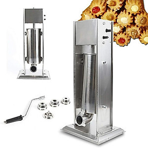 Commercial Churro Maker 5L Stainless Steel Manual Spanish Donut Churrera Churro Maker Machine with 4pcs Nozzles for Home Restaurants Cafeterias Bakeries (Vertical Type)