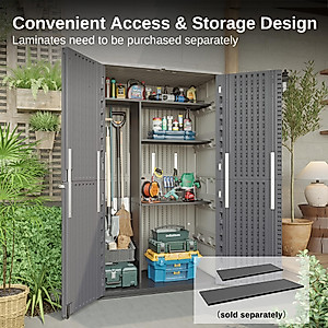 EAST OAK Outdoor Storage Shed, 53Cu.ft Vertical Resin Tool 4 x 6.6 FT Cabinet w/o Shelf for Garden, Patio, Backyard, All-Weather Outdoor Storage Clearance, Lockable with Floor