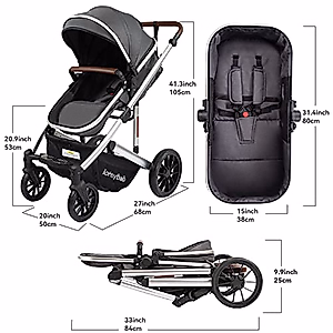 LORTSYBAB Baby Stroller - 2 in 1 High Landscape Convertible Stroller with Reversible Seat | Foldable Aluminum Alloy Pram Anti-Shock Toddler Pushchair Strollers for 0-36 Months Babies
