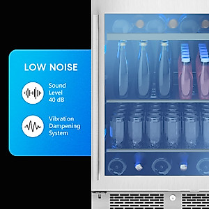 Zephyr 24" Wine Fridge & Beverage Refrigerator ADA Single Zone Under Counter - Mini Wine Cooler Cellars Small Beer Fridge Cabinet Drink Chiller Freestanding with Glass Door - 7 bottles 112 cans