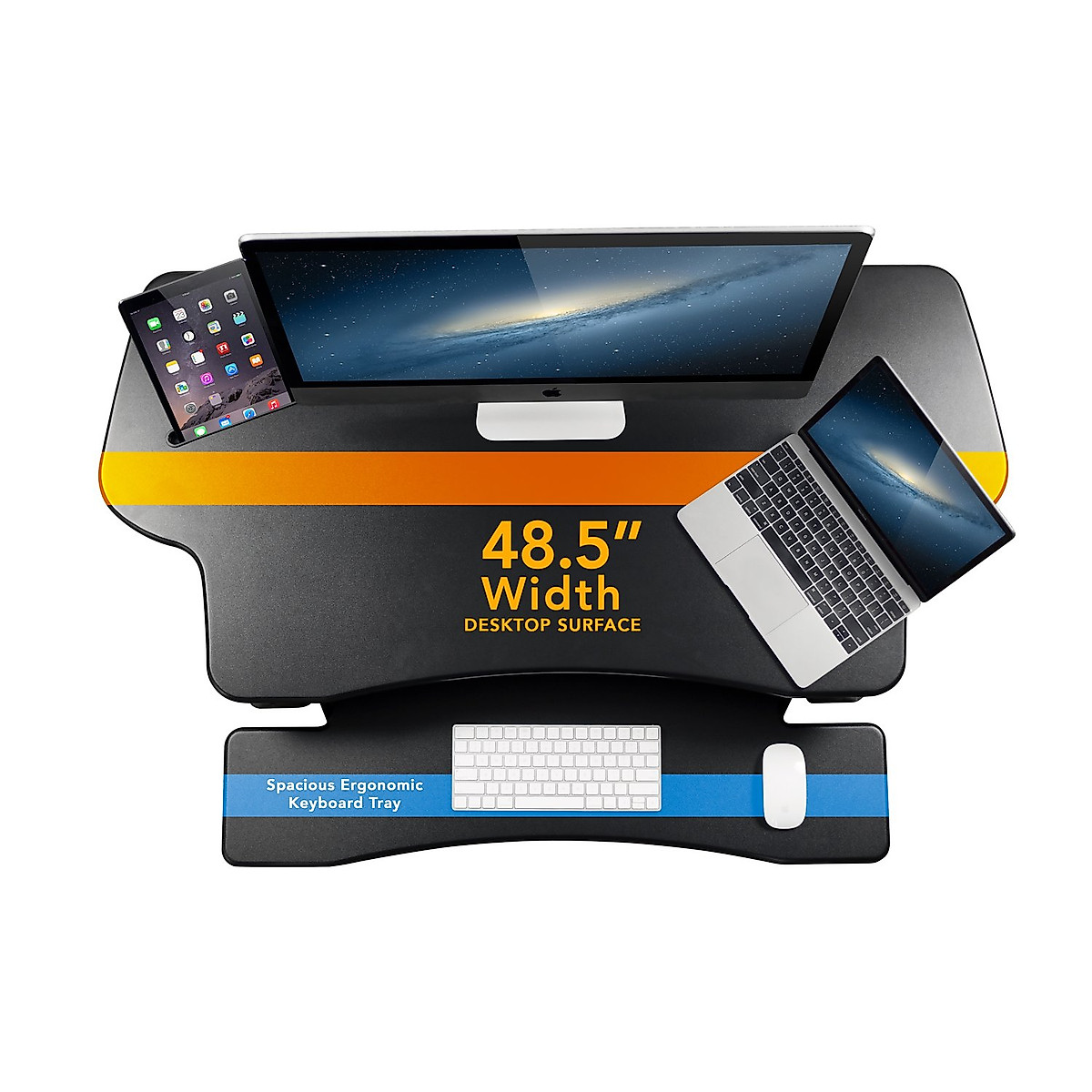 Mount-It! Electric Standing Desk Converter, 48 Inch Extra Wide Motorized Sit Stand Desk with Built in USB Port, Ergonomic Height Adjustable in Black (MI-7962)