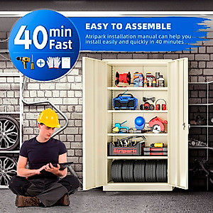 Superday Locking Metal Cabinet 72"×36"×18", Tall Storage Cabinet with 2 Doors and 4 Shelves, Large Metal Steel Utility Cabinet for Garage Tool Office File Pantry (Putty)