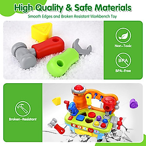Toys for 1 Year Old Boy, Musical Learning Workbench for Toddler Toys Age 1-2, Baby Toys 12-18 Months Birthday Gifts for 1 Year Old Boy Toys, Sound Lights Engineer Pretend Play Early Education Toys
