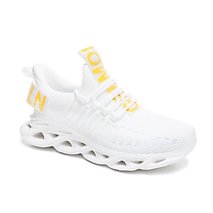 GSLMOLN Spring Summer Running Shoes Fashion Mesh Ultra Lightweight Sport Gym Sneaker Mens Slip-On Casual Shoes for Walking White Size 10.5