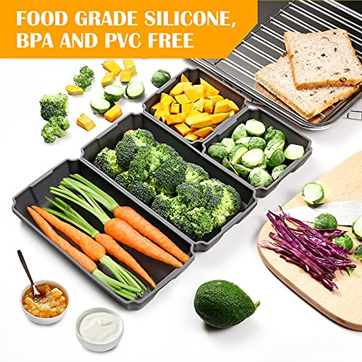 Silicone Sheet Pan Set, XOMOO Extra large size 8 PCS Nonstick Silicone Dividers for Baking Trays, Baking Pan Dividers, Baking Cooking Accessories for Oven Dinner Prep, Dishwasher Safe Air Fryer Safe