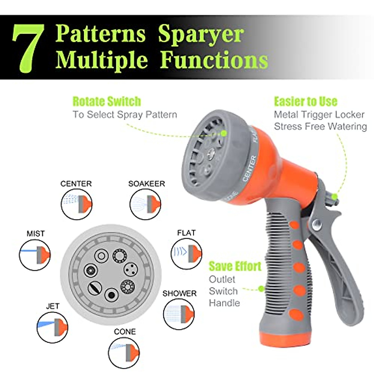 SYEENIFY Kink Free Garden Hose 25ft 5/8", Heavy Duty Hybrid Water Hose, Ultra Durable Flexible Rubber Hose with Sprayer Nozzle,Leakproof Yard Outdoor Hose with Brass Solid Connector