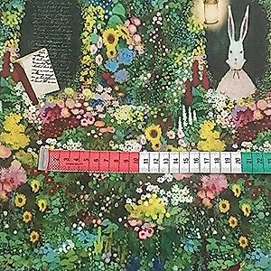 PUMCRAFT Sewing Fabric 100% Cotton Fabric Rabbits & Green Grassland Colorful Flower Printed Sewing Cloth Dress Clothing Textile - 50cm Fabric Patchwork Craft