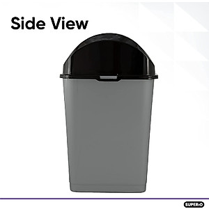 Superio Trash Can for Dorm Room with Lid 4.5 Gallon Plastic Garbage Can with Swing Top Lid, Medium Slim Waste Bin with Cover for Home, Kitchen, Office, Bedroom, Bathroom, College- 18 Qt (Gray/Black)