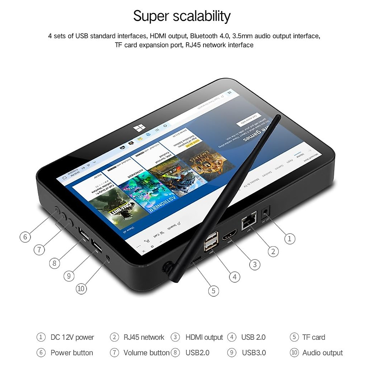 Pipo X11 Mini PC Celeron N4020 9 inch 1920 * 1200 Screen Win10 Tablet PC 3GB Ram 64GB ROM TV Box BT4.0 WiFi RJ45 Mini Desktop (3GB RAM 64GB ROM)