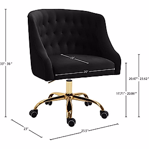 Pemberly Row Contemporary Velvet Swivel Adjustable Office Chair in Black