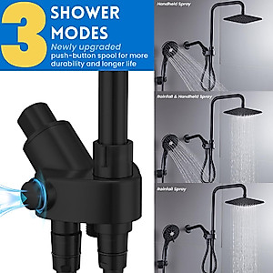 Ryamen Dual Shower Head Combo, Black 8'' High Pressure Rain/Rainfall Shower Head,5 Settings Adjustable Handheld Showers,with 15" Height Adjustable Slide Bar,Holder/59’‘ Hose