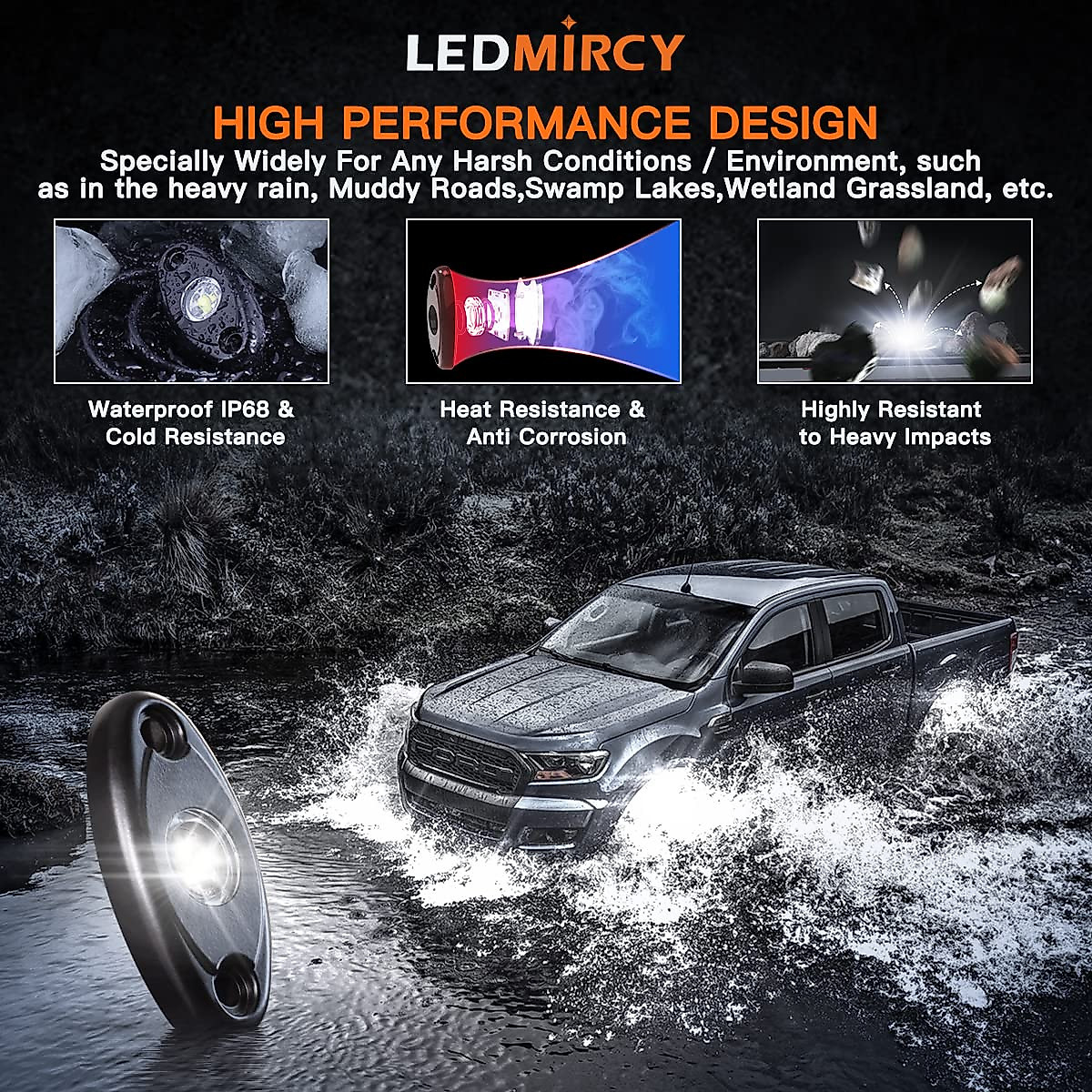 LEDMIRCY LED White Rock Lights 4PCS Super Bright Pure White Rock Lights for Off Road Trucks RZR Boat Car ATV UTV SUV Underglow Neon Lights Underbody Trail TRAI Rig Lights Waterproof Shockproof