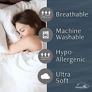 ALAZURIA Queen Size Duvet Cover - 3 Piece Bedding Set (1 Duvet Cover & 2 Pillow Cases) Soft Prewashed Comforter Cover w/Zipper Closure & Corner Ties - No Comforter (90" X 90", Charcoal Blue)