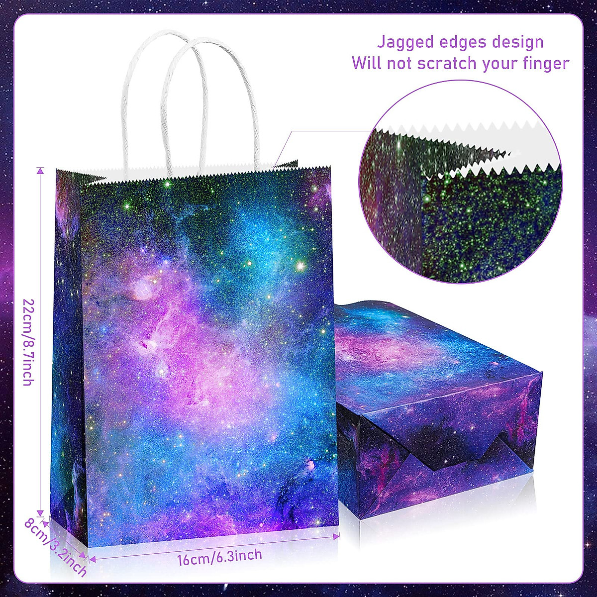 16 Pieces Galaxy Party Bags Outer Space Party Gift Treat Bags Paper Goody Candy Bags for Kids Solar System Planet Party Favors Birthday Baby Shower Supplies Decorations