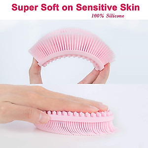 HEETA 2 Pack Body Brush for Wet Dry Brushing, Silicone Body Scrubber for Gentle Exfoliating on Softer Glowing Skin, Massage with Silicone Loofah Bath Brush, Shower Brush for Women Men (Pink & Green)