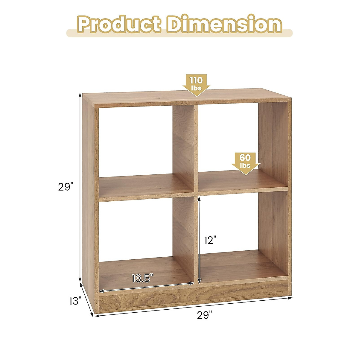 Tangkula 4-Cube Bookcase, Freestanding Open Bookshelf, 2 Anti-Tipping Kits, Home Office Modern Cube Storage Wooden Display Shelf for Living Room Kids Room, Easy Assembly (Natural, 29 x 13 x 29 Inch)