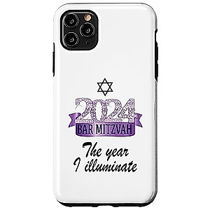 iPhone 11 Pro Max 2024 Bar Mitzvah Quote Festive White Purple Decor Case