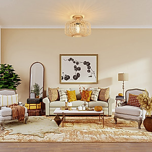 FRIDEKO HOME Woven Rattan Flush Mount Light Fixture - Boho Light Fixtures Ceiling Bedroom Ceiling Lights Flush Mount Ceiling Light for Living Room Hallway Kitchen Entryway Farmhouse