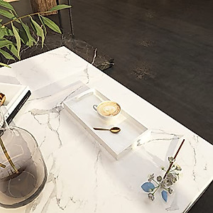 Natural Marble Tray for Tabletop/Kitchen/Dresser/Bathroom, Marble Storage Tray for Coffee Table, Plate Rack for Paper Towels, Candles, Soap, Towels, Plants 12 * 6 Inch (BF-TR-005)