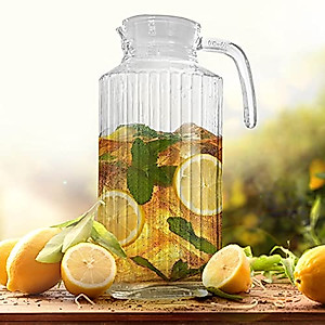 Glass Pitcher - Beverage Serveware and Storage Container for Hot Drink or Cold Drinks. 60oz. Glass Water Fridge Pitcher with Lid, Juice Container, Water Jug, Iced Tea Pitcher or Milk Pitcher Cocktails