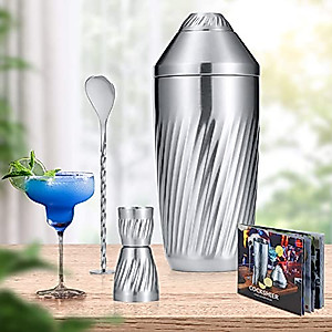 Cocktail Shaker Bar Set - Innovative Premium Vacuum Insulated Stainless Steel Drink Shaker Double Wall Margarita Mixer Jigger & Mixing Spoon Set - Martini Shaker for Home Bartender - 28oz