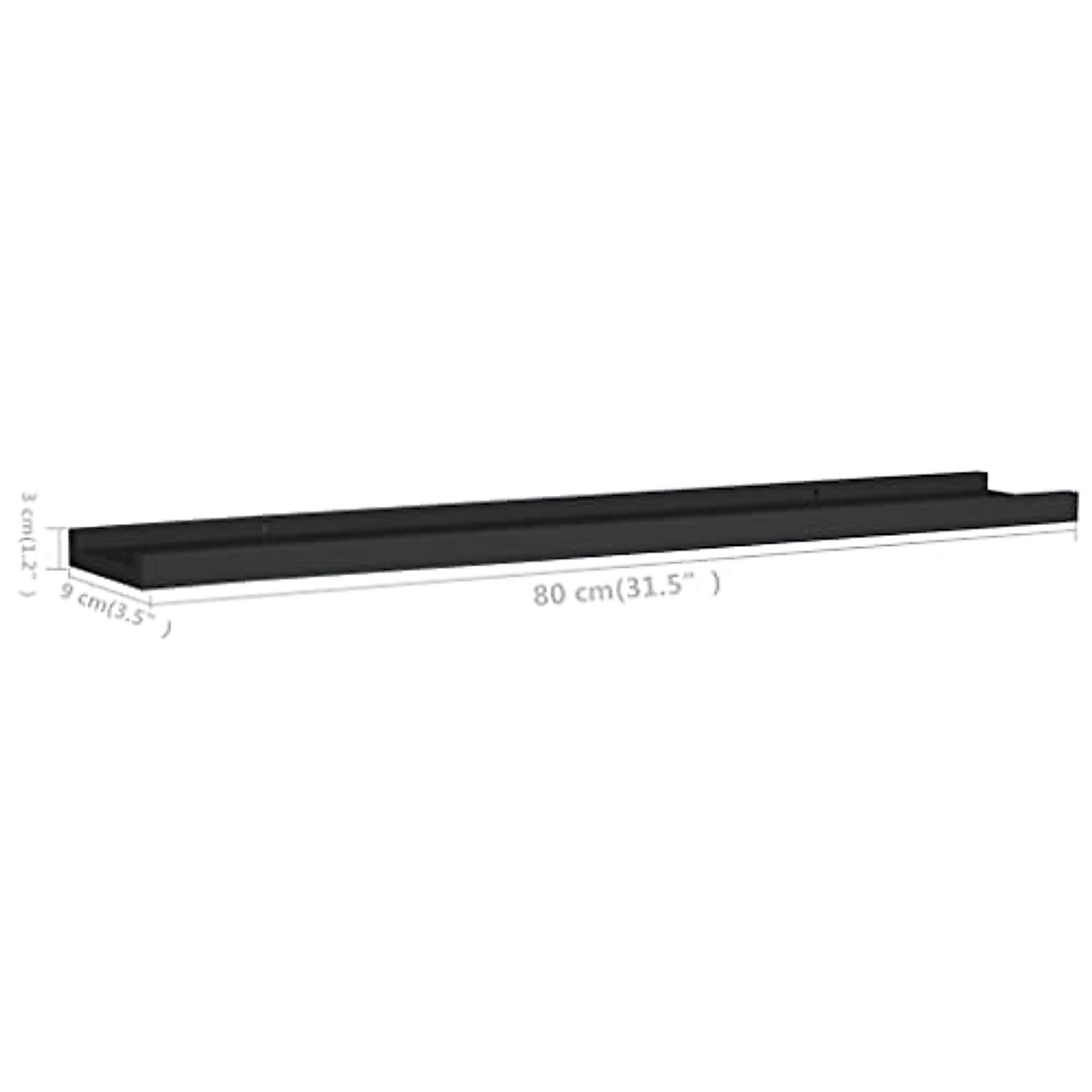 Natulvd Wall Shelves with Ledge, 31.5 Inch Floating Picture Ledge Shelf Set of 2, Narrow Wall Mounted Shelf for Decor and Display, for Bedroom, Living Room, Bathroom, Black