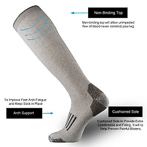 ONKE Men's Merino Wool Cushion Over the Calf Socks Heavyweight OTC Knee High Hiking Hunting Thermal Winter Western Work Boots(Brown L)