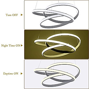 GMENLIGHT Modern LED Chandelier, Pendant Light Fixtures, LED Ring Hanging Light Fixture, for Dining Rooms Kitchen Island and High Ceilings, Acrylic Shape Pendant Light Grey 36W