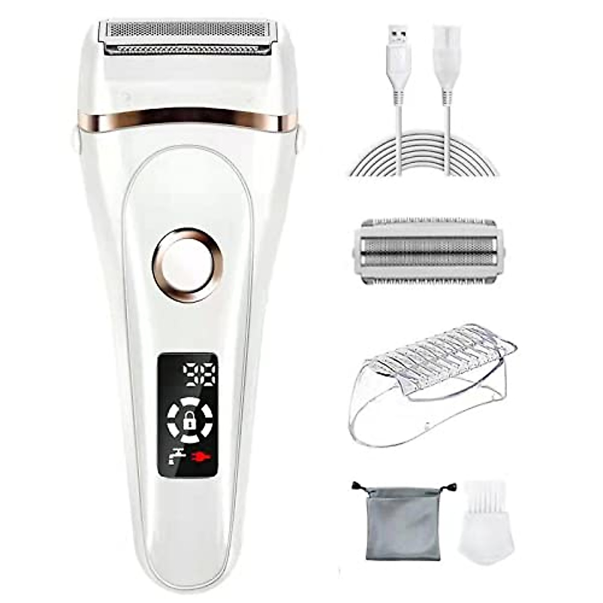 Electric Razor for Women, DCMEKA Women’s Electric Shaver Bikini Trimmer Wet & Dry Use Body Hair Remover for Arm Legs Underarms, Painless Cordless Lady Shaver with LED Power Display
