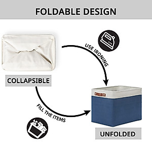 DULLEMELO Collapsible Bundle Baskets 3 Medium Baskets 15"x11"x9.5" + 2 Large Baskets 16"x12"x12"（White&Blue)