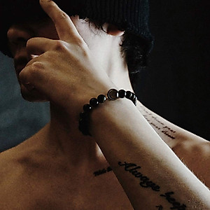 L&C Feng Shui Black Obsidian Beaded Bracelet - Women Mens 8MM Natural Obsidian Crystal Evil Eye Agate Relief Reiki Healing Stone Protection Link Bracelet Bring Luck Prosperity Wealth (Black Evil Eye)