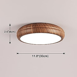 POLITAMP Modern Flush Mount Ceiling Light Fixture 12 Inch LED Light Fixtures, 18W Minimalist Round Shaped Wood Grain Ceiling Lamp 4000K, Not Dimmable