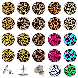 ONEP Cheetah Earrings Women's Leopard Print Stainless Steel Stud Earring (12 Pairs)