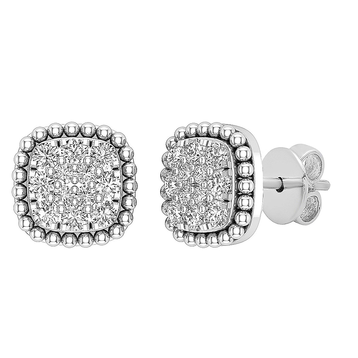 Dazzlingrock Collection 0.30 Carat (ctw) Round White Diamond Ladies Beaded Frame Square Cluster Stud Earrings 1/3 CT, Sterling Silver