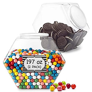 197-Ounce Plastic Jars with Lid (2 Count) - Wide Mouth Hexagon Cookie Jars - Reusable & Recyclable - Shatterproof Jars - Clear Plastic Jars for Cookies, Candy, Laundry Detergent Pods - Stock Your Home